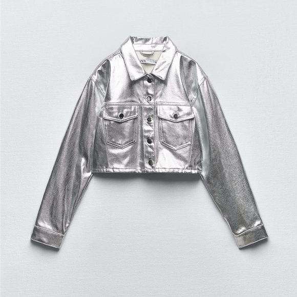 Zara | Jackets & Coats | Zara Silver Cropped Jacket | Poshmark